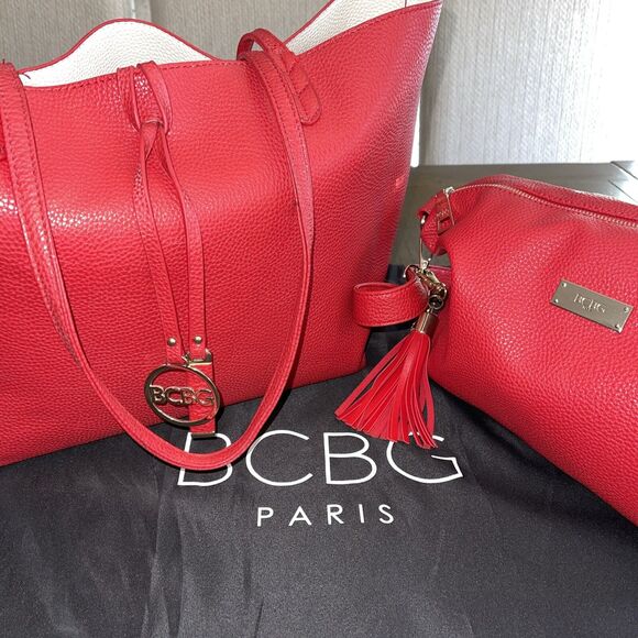 BCBG Paris | Bags | Tote Bag Bcbg Paris Red Faux Pebble Leather Tote ...